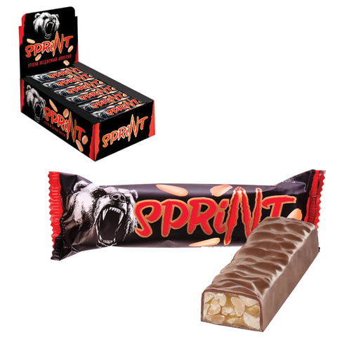 Шоколадный батончик 'Спринт', мягкая карамель и арахис в шоколадной ...